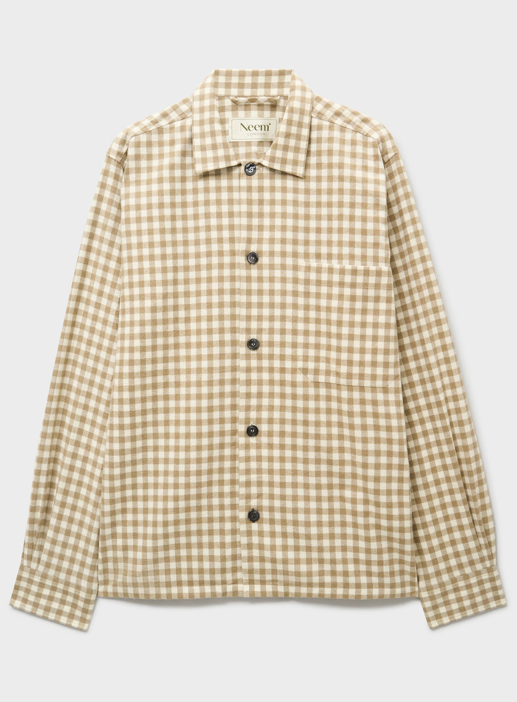 Recycled Italian Flannel Oat & Camel Check Spitalfields Overshirt ...