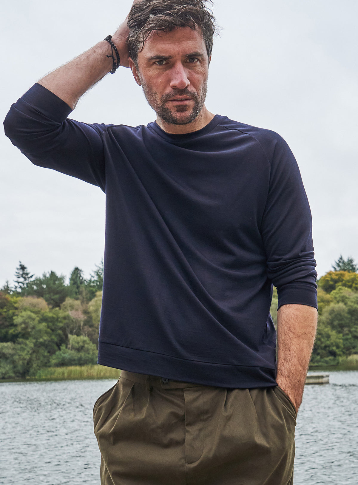 ZQ Merino Wool Jersey Long Sleeve Super 120s Navy Crew neck – Neem London